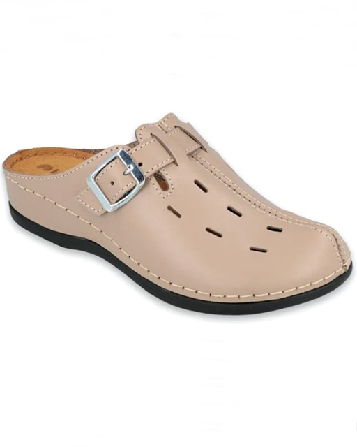 Inblu 158D138 beżowe, wygodne klapki z zakrytymi palcami, całe skórzane ...